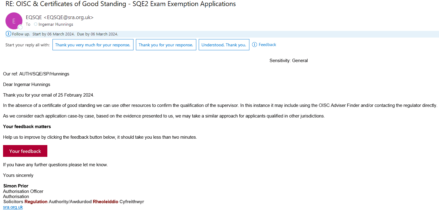 SQE2 Exemption: SRA Guidance: Supervisor's Qualification